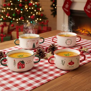 Siaki Collection, miski bulionówki, ceramiczne, świąteczne, 625 ml, 4 ...